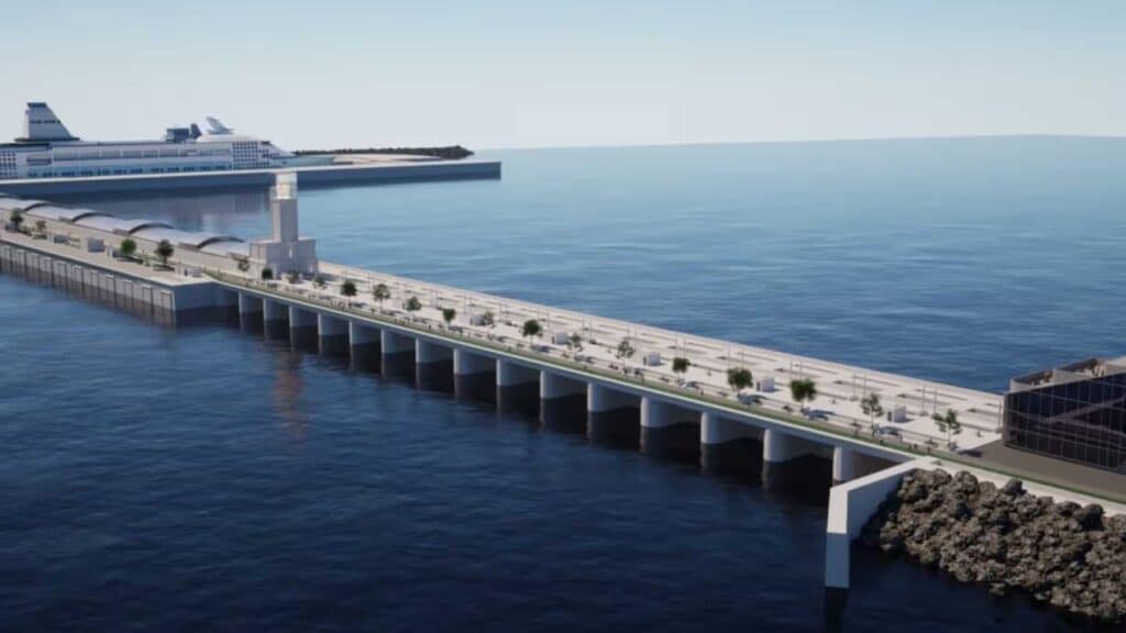 A wall across a working shipping lane with 28 turbines and navigation ...