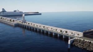 A wall across a working shipping lane with 28 turbines and navigation ...
