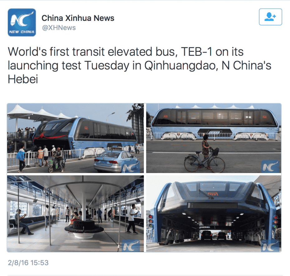 ¿Recuerdas el autobús chino que «vuela» por encima de los coches? ¡Pues ...