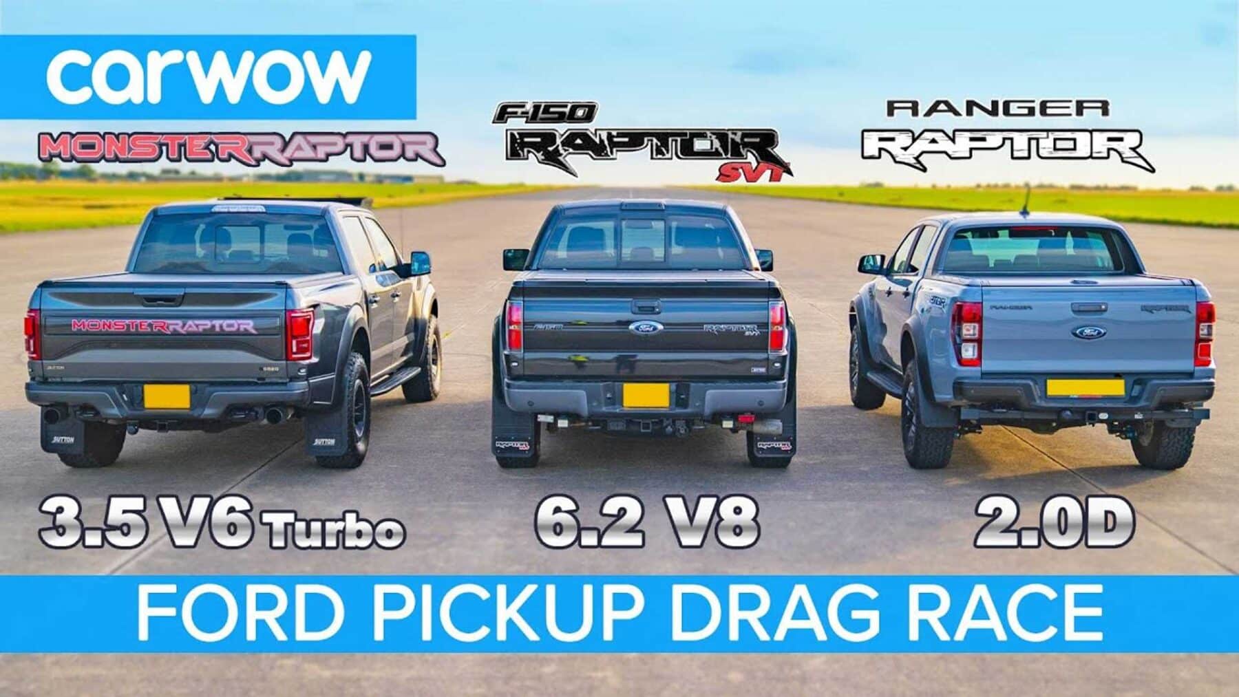 [Vídeo] Ford F-150 Raptor V6 vs. F-150 Raptor V8 SVT vs. Ranger Raptor ...